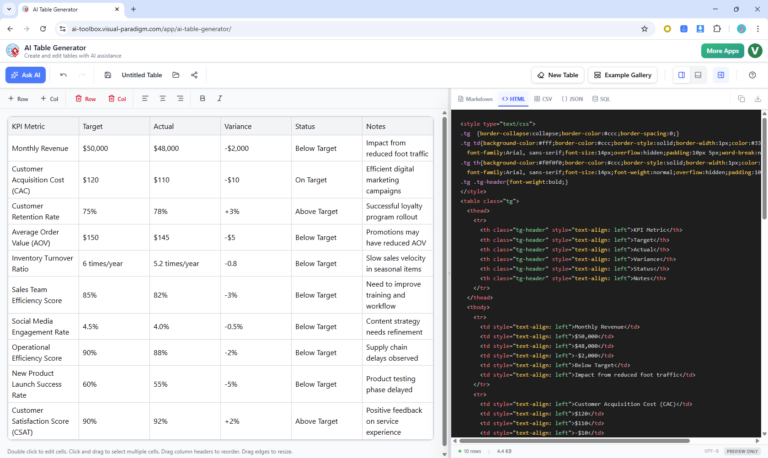 AI Table Generator: HTML, Markdown, CSV, JSON & SQL | Visual Paradigm