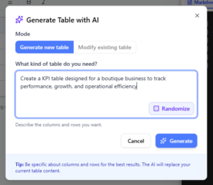 AI Table Generator: HTML, Markdown, CSV, JSON & SQL | Visual Paradigm