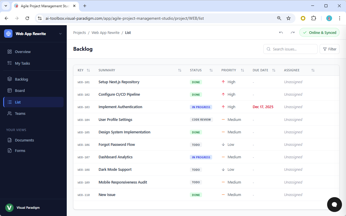 New AI Agile Tool: Agile Project Management Studio | Visual Paradigm